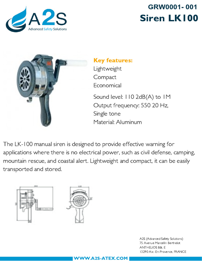 Lightweight Manual Siren LK-100 Features | PDF