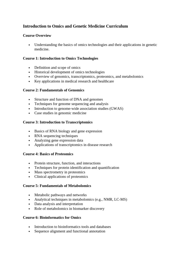 Introduction To Omics and Genetic Medicine Curriculum - 1 | PDF | Science & Mathematics