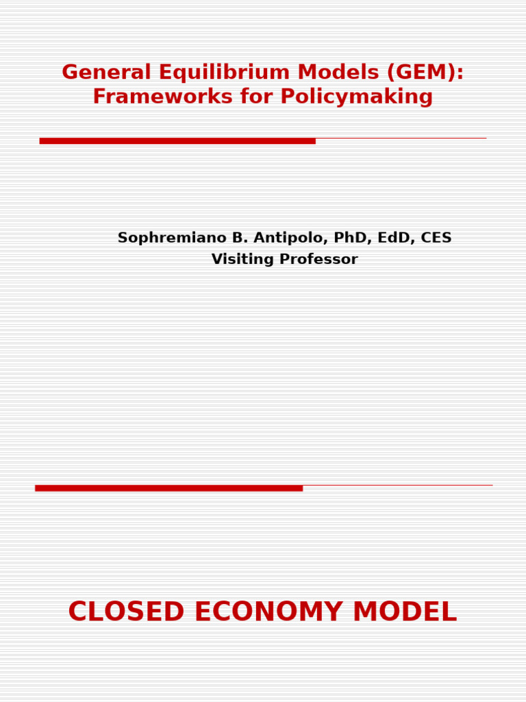 General Equilibrium Models Frameworks For Planning and Policymaking ...