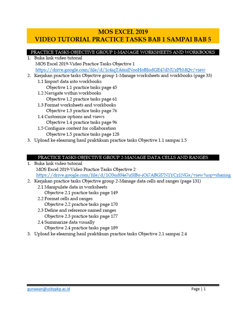 Mos Excel 2019-Video Tutorial Pengerjaan Practice Tasks | PDF | Microsoft Excel | Computing