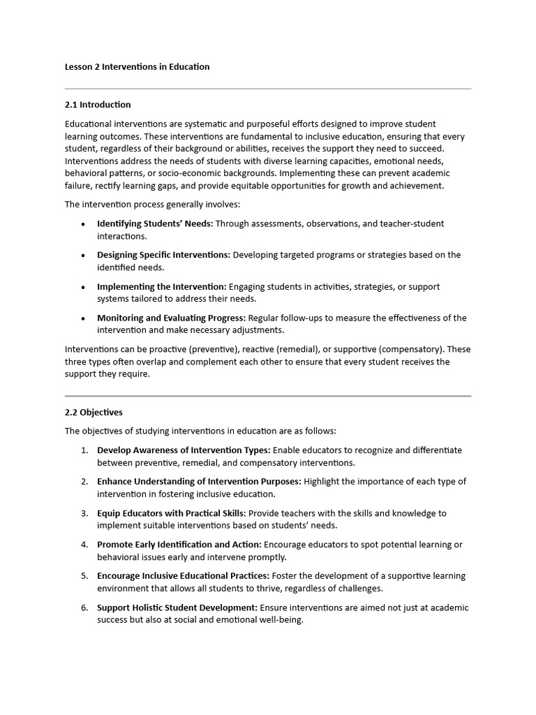 Lesson 2 Interventions in Education | PDF | Inclusion (Education ...