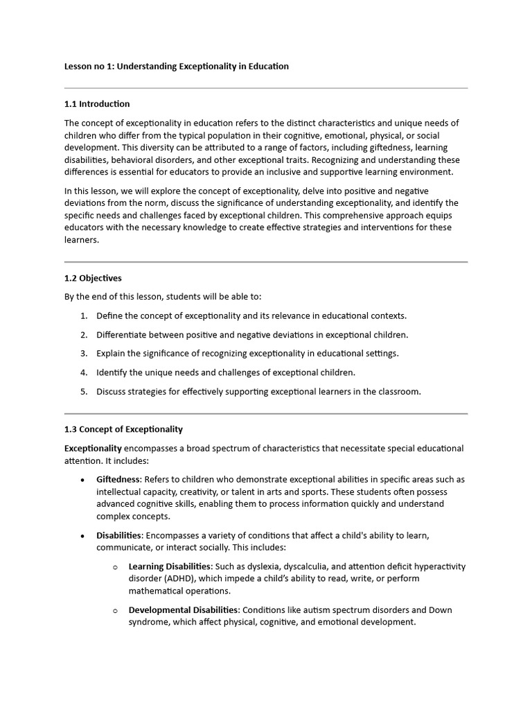 Lesson No 1 Understanding Exceptionality in Education | PDF ...