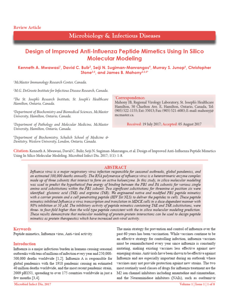 Design of Improved Antiinfluenza Peptide Mimetics Using in Silico ...