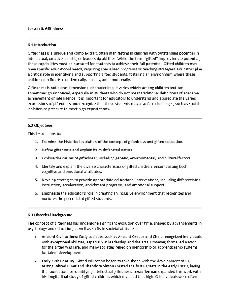 Lesson 6 Giftedness | PDF | Intellectual Giftedness | Gifted Education