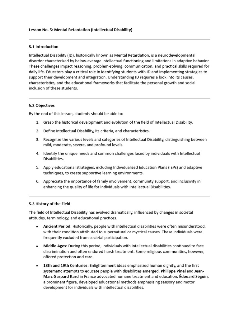 Lesson No. 5 Mental Retardation (Intellectual Disability) | PDF ...