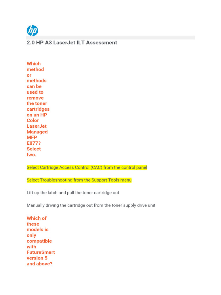 HP A3 LaserJet ILT Assessment Guide | PDF | Office Equipment