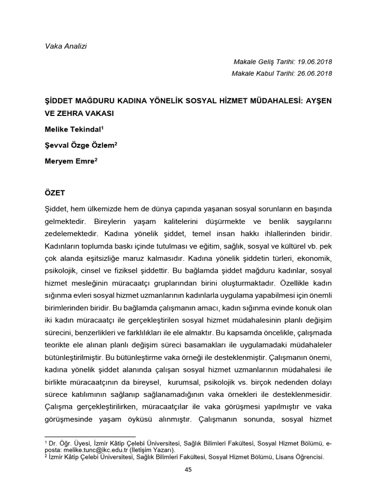 Iddet Ma Duru Kad Na Y Nelik Sosyal Hizmet M Dahalesi Ay en Ve Zehra Vakas (#512716) - 626190 | PDF