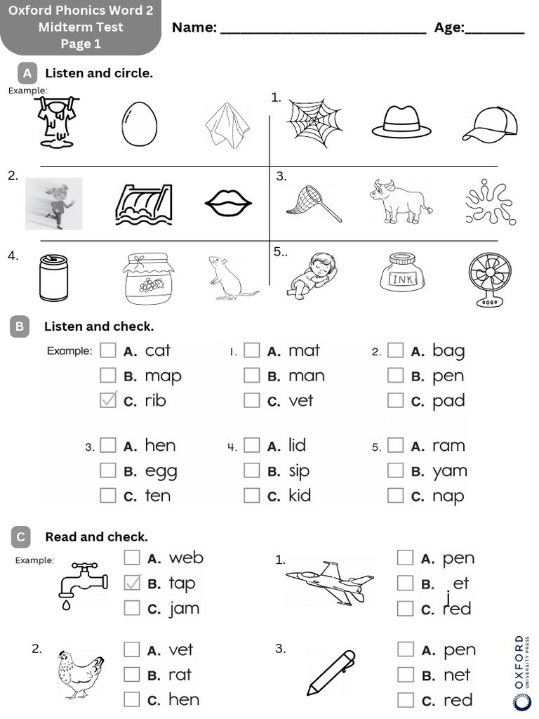 Oxford Phonics Word 2 Midterm Test Page 1 | PDF