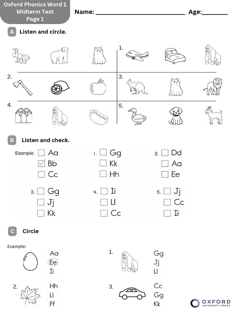 Oxford Phonics Word 1 Midterm Test | PDF