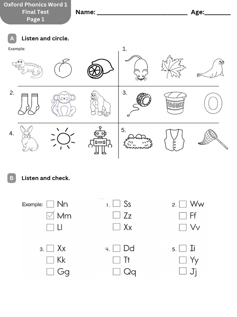 Oxford Phonics Word 1 Final Test Page 1 | PDF