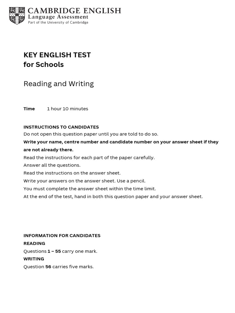 KET END Test Question Paper | PDF