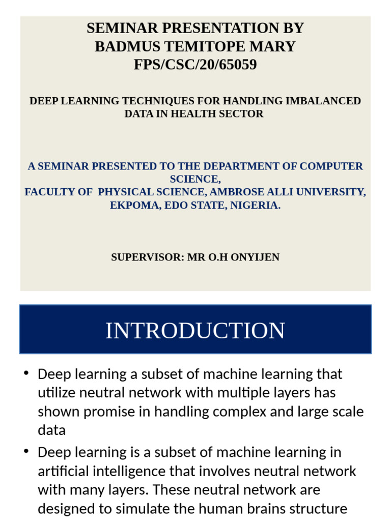 Seminar Presentation by Badmus Temitope Mary FPS/CSC/20/65059 | PDF | Deep Learning | Artificial ...