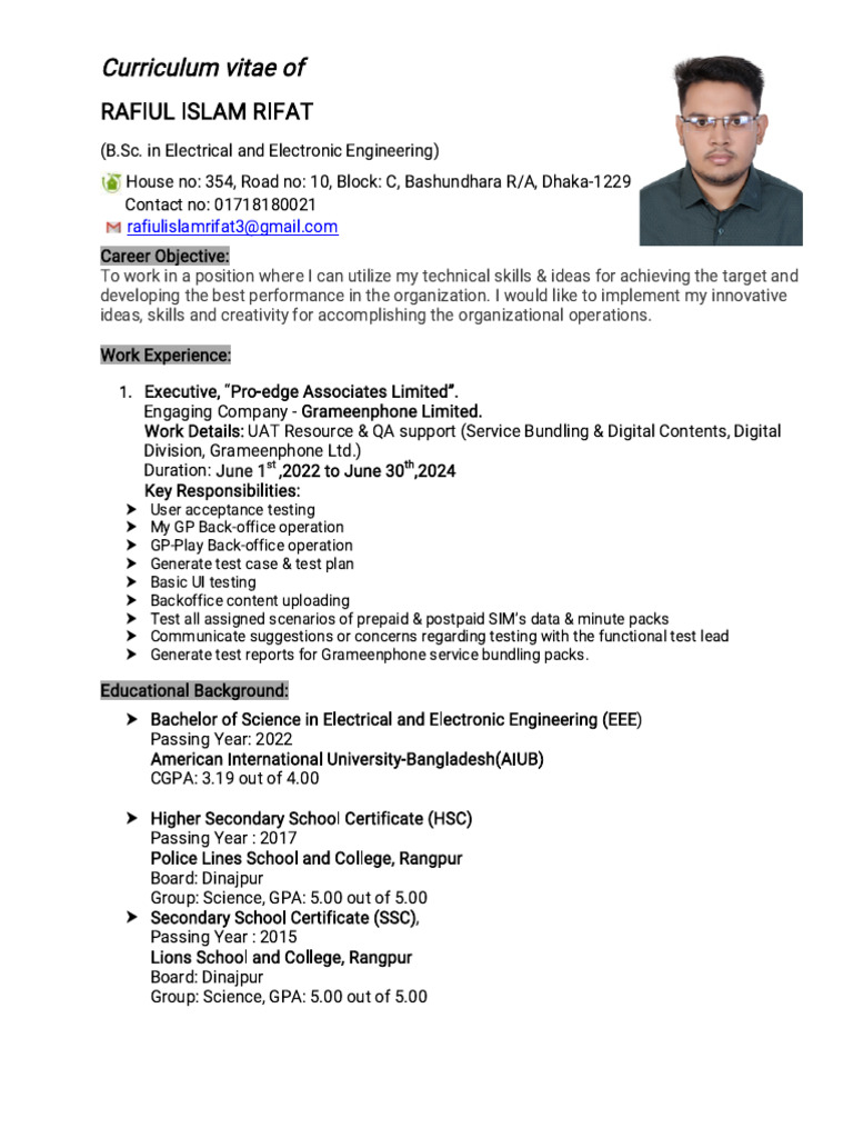 Curriculum Vitae of Rifat | PDF | Computing