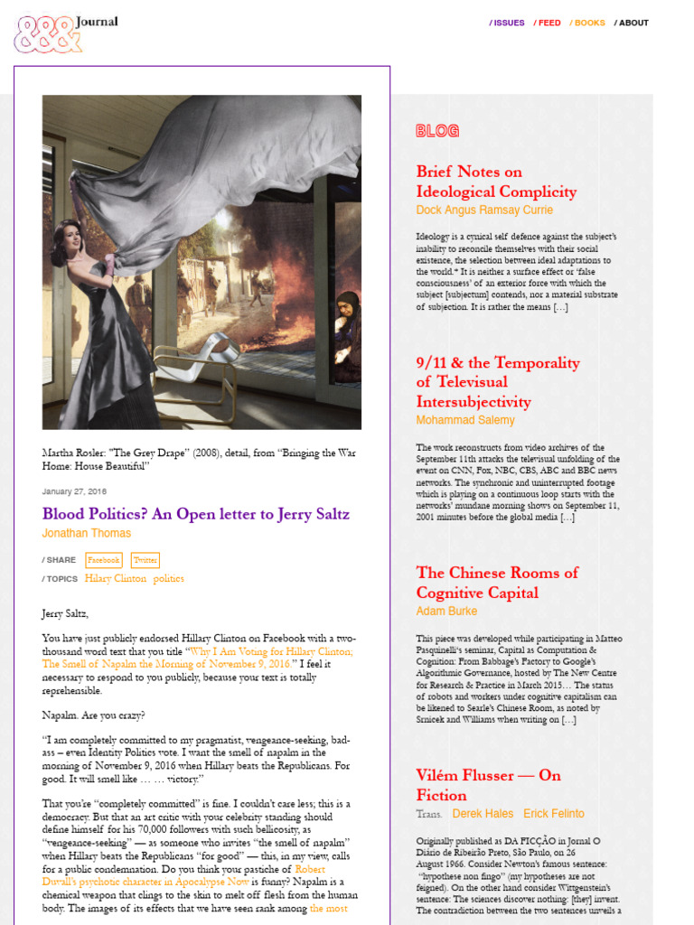 Blood Politics? An Open Letter To Jerry Saltz - by Jonathan Thomas ...