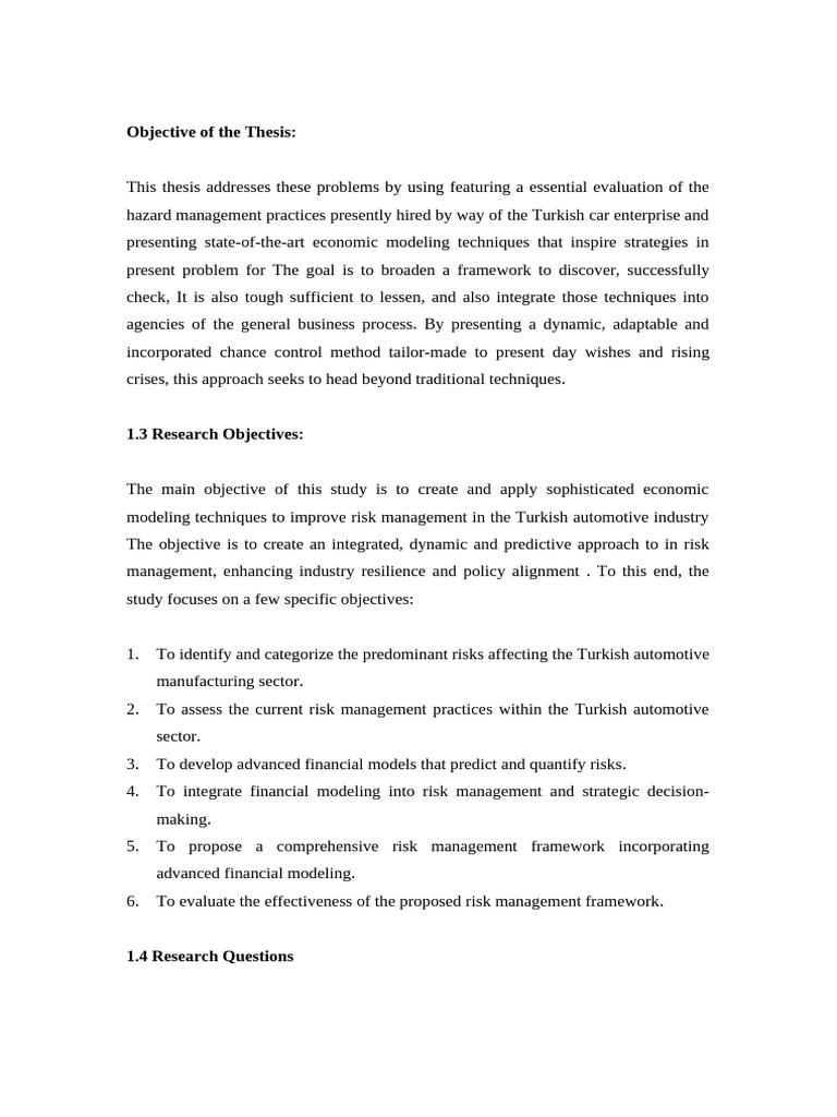 Chap 1 Part 2 Objective of The Thesis | PDF | Risk Management | Risk