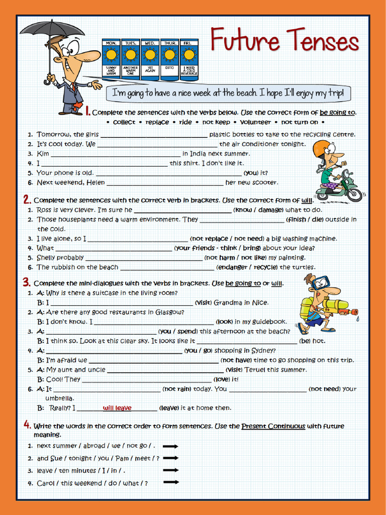 Grammar Future Tenses Will Be Going To Present Con Grammar Drills ...