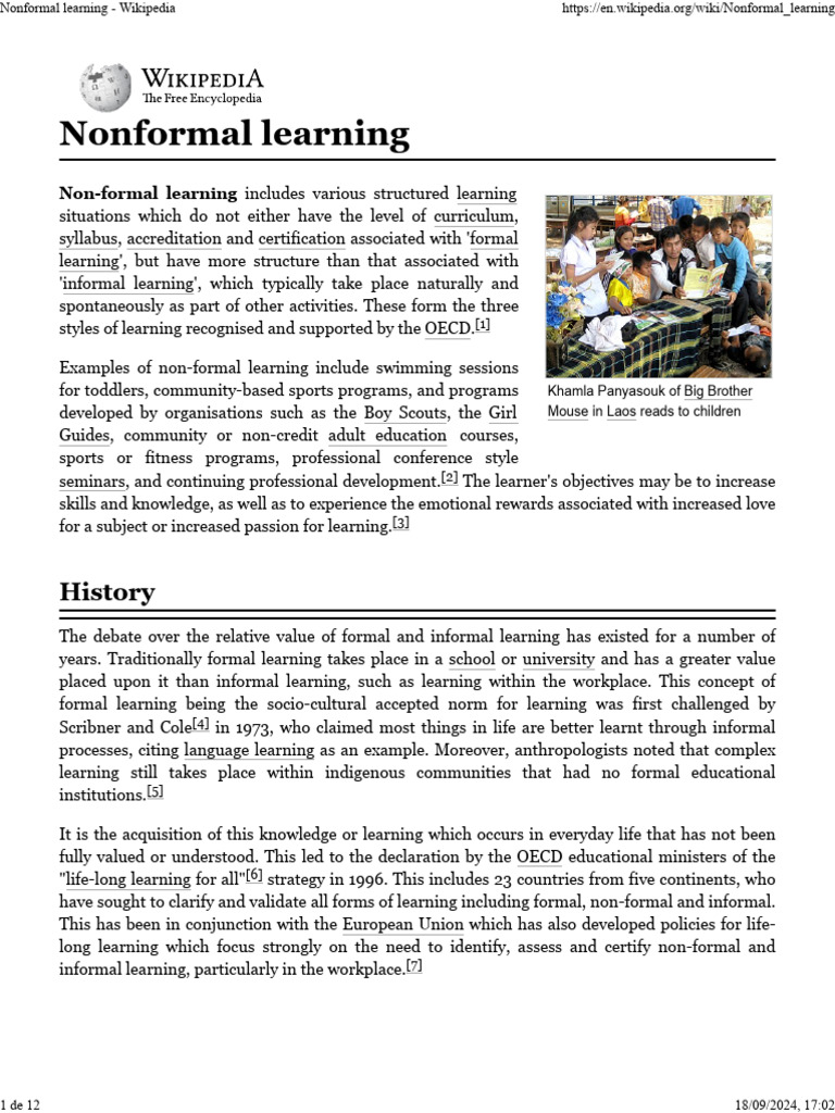 Non-Formal Learning Overview | PDF | Cognition | Pedagogy
