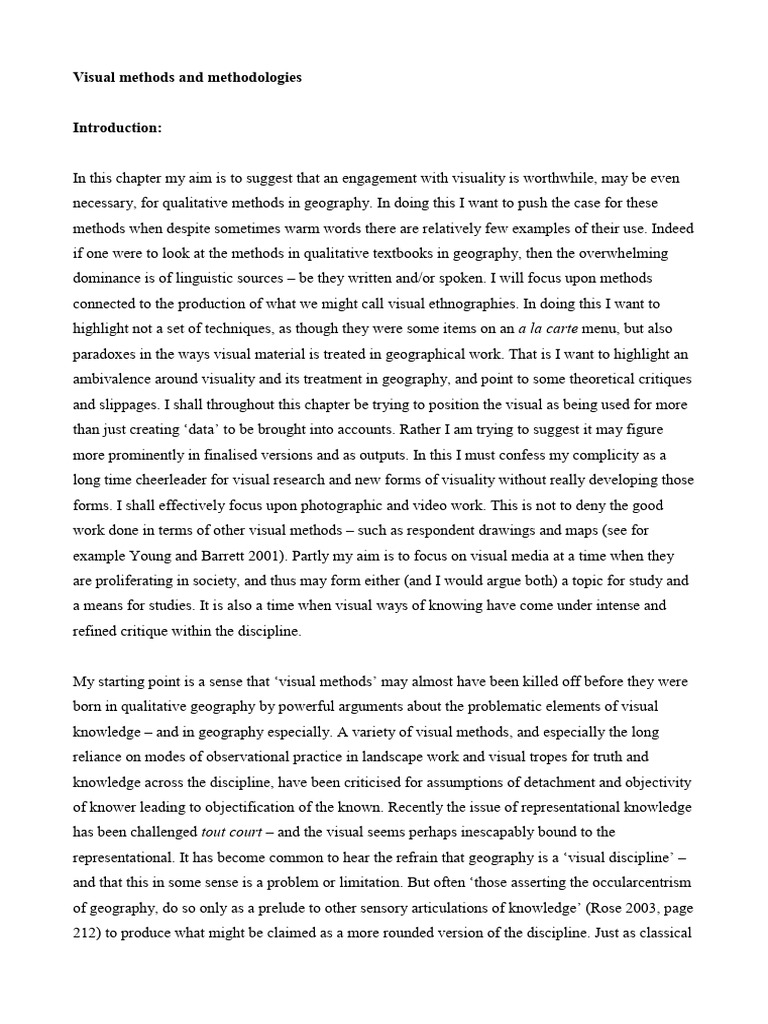 Visual Methods and Methodologies | PDF | Geography | Visual Perception