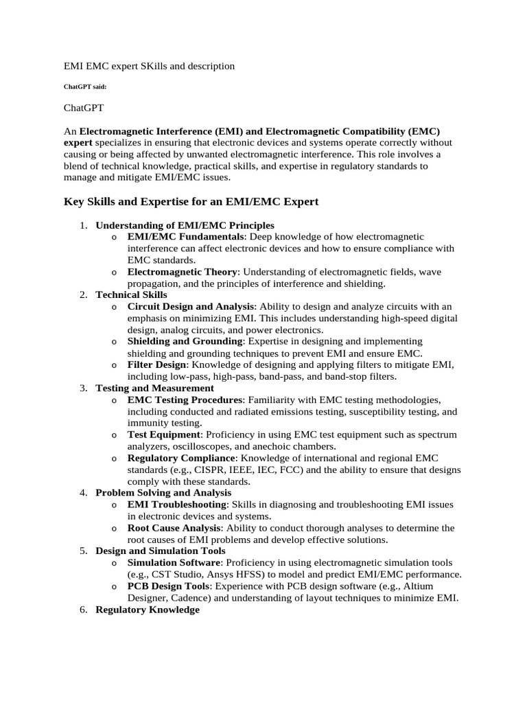 EMI/EMC Expert Skills Guide | PDF | Electromagnetic Compatibility | Electromagnetic Interference