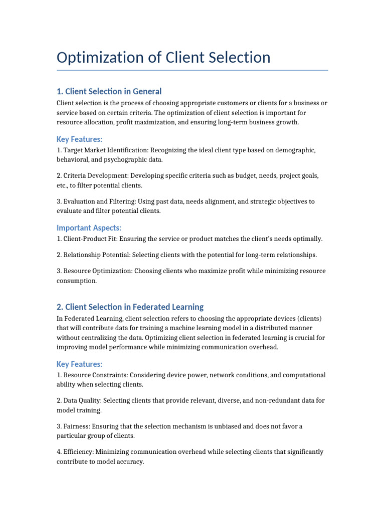 Client Selection Optimization Pdf Business