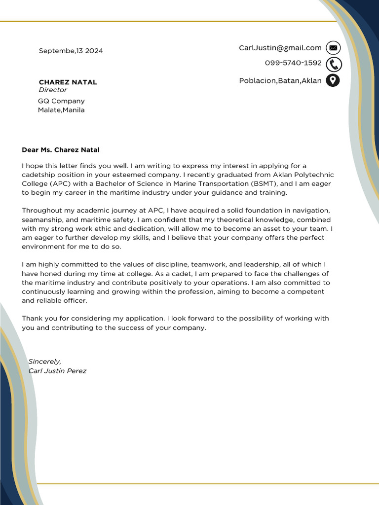 Application for Maritime Cadetship Position | PDF