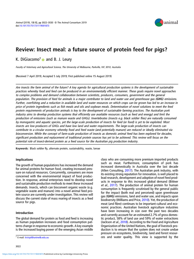 Review Insect Meal A Future Source of Protein Feed For Pigs | PDF ...