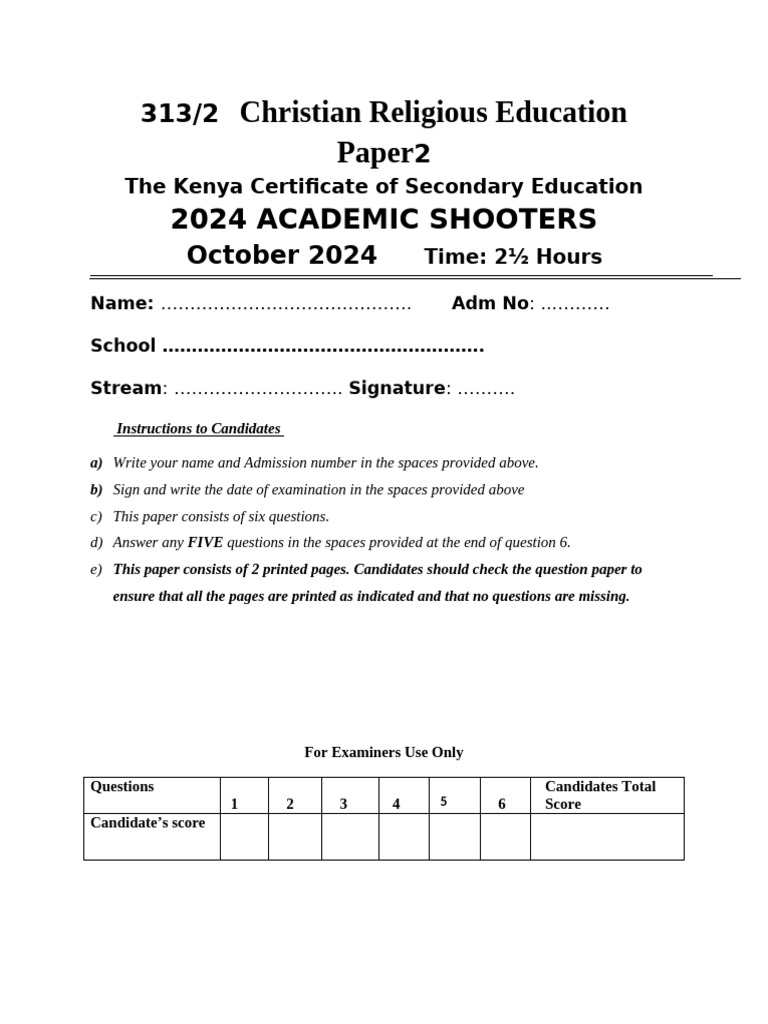 Christian Religious Education Paper: 2024 Academic Shooters | PDF ...