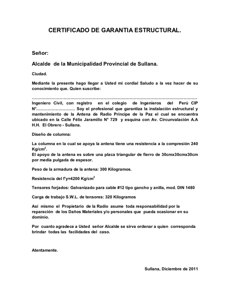 Certificado de Garantia Estructural | PDF