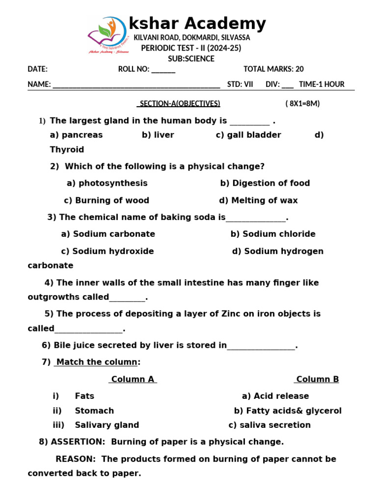 STD7 PT Ii Science Paper | PDF | Digestion | Stomach