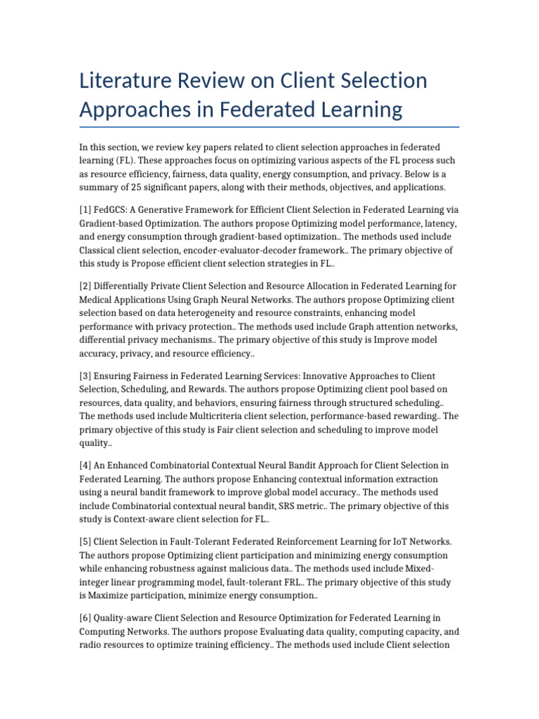 FL Client Selection Literature Review IEEE Format | PDF | Mathematical ...