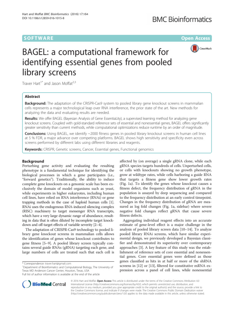 BAGEL - A Computational Framework For Identifying Essential Genes From Pooled Library Screens ...