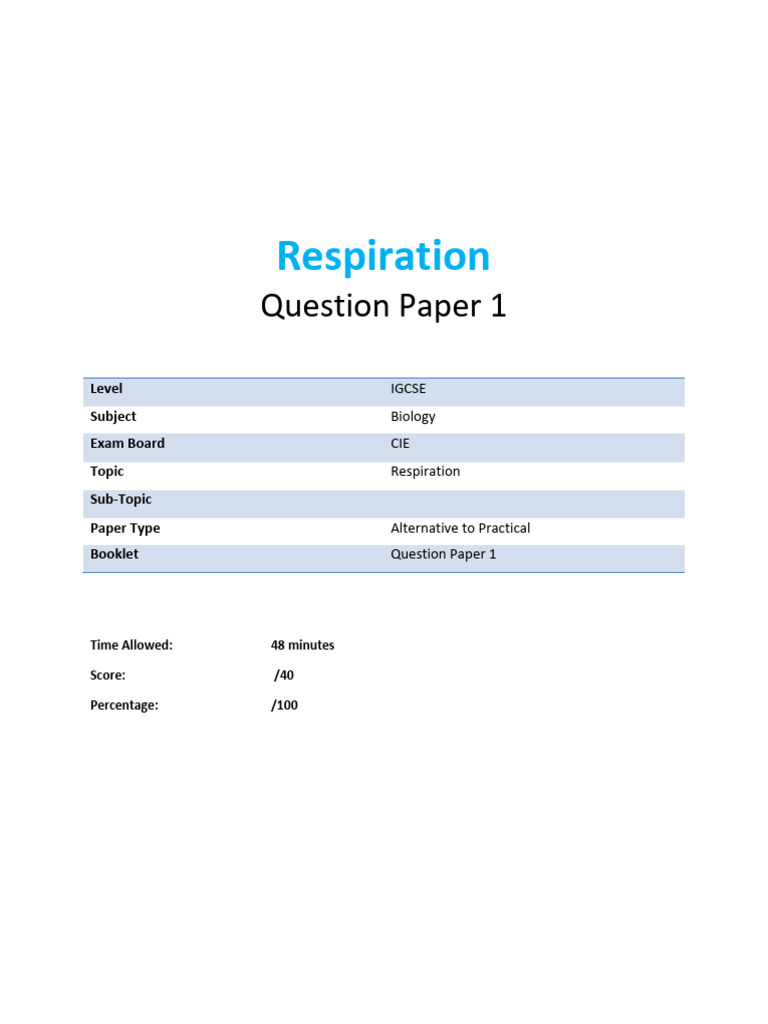 12.1 Respiration CIE IGCSE Biology Practicals QP | PDF | Yeast | Breads