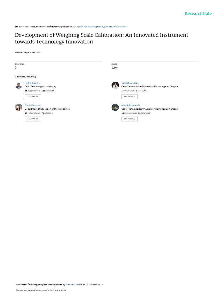 Development of Weighing Scale Calibration | PDF | Calibration | Metrology