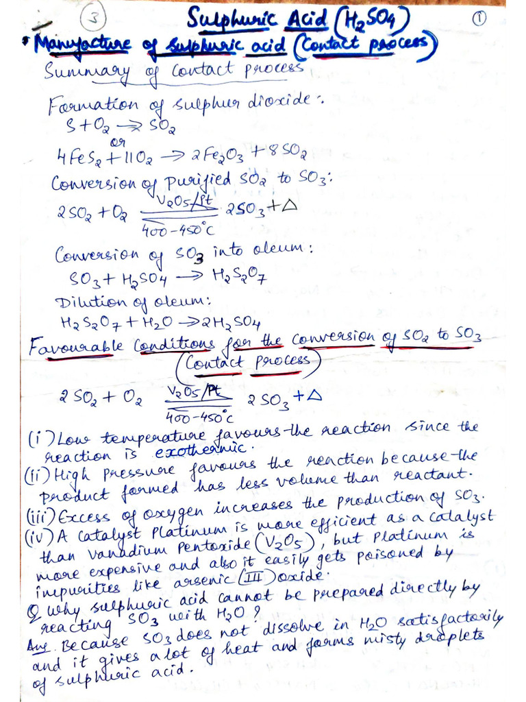 Notes of Sulphuric Acid | PDF