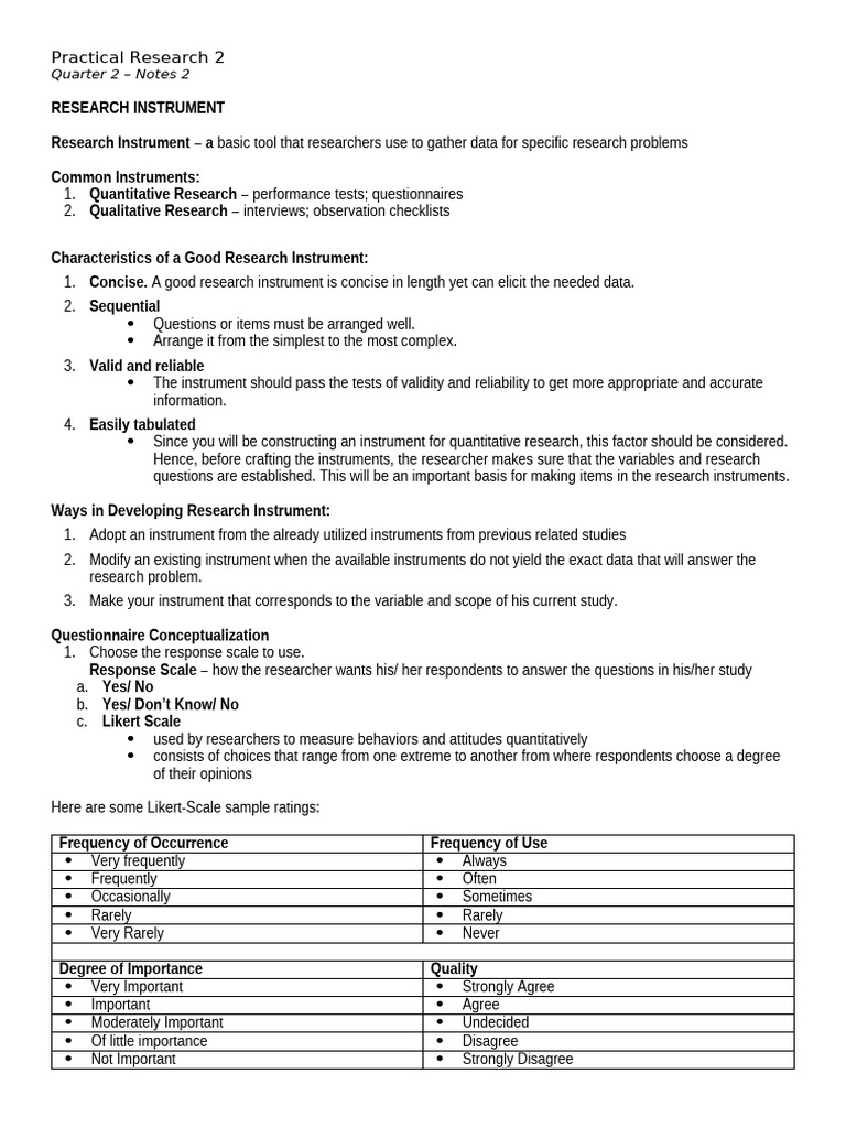 M1_RESEARCH INSTRUMENT | PDF | Validity (Statistics) | Internal Consistency