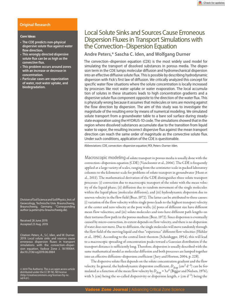 Erroneous Dispersion in Solute Transport | PDF | Diffusion | Fluid Dynamics