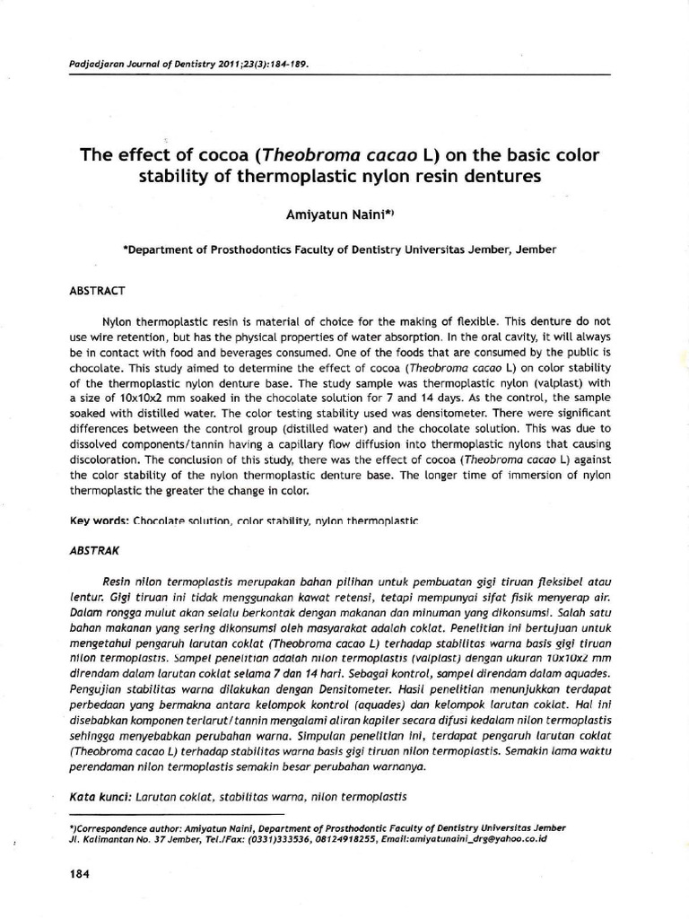 The Effect of Cocoa Theobroma Cacao L On The Basic | PDF