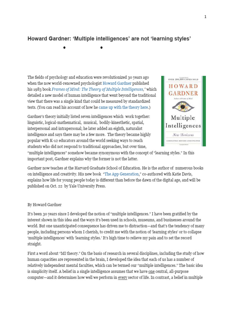 Howard Gardner | PDF | Learning Styles | Intelligence