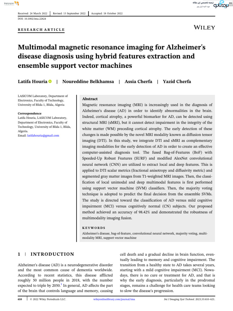 Multimodal Magnetic Resonance Imaging For Alzheimer's Disease Diagnosis Using Hybrid Features ...