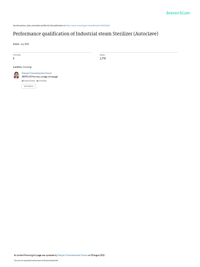 Performance Qualification of Industrial Steam Sterilizer Autoclave | PDF | Sterilization ...