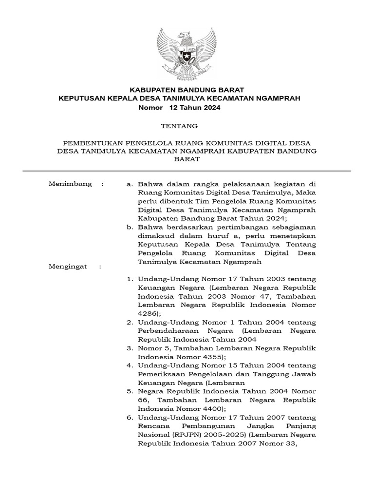 SK RKDD Desa Tanimulya | PDF