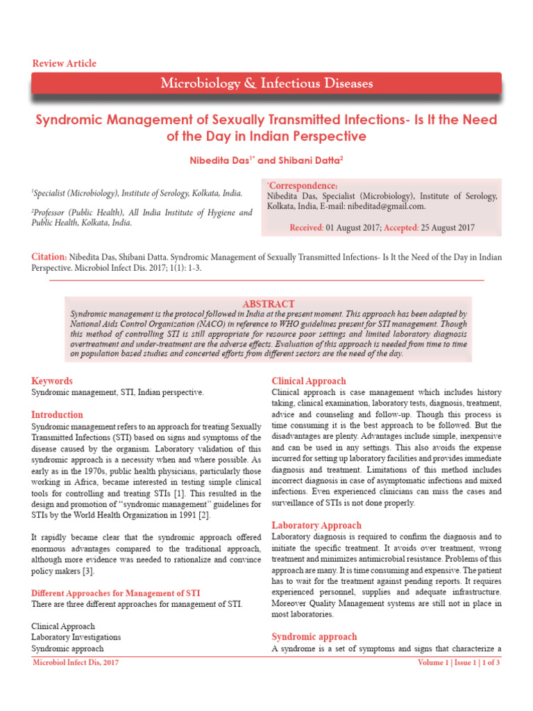 Syndromic Management of Sexually Transmitted Infections Is It The Need ...