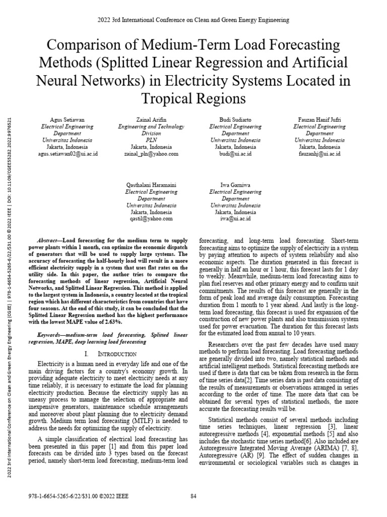 Comparison of Medium-Term Load Forecasting Methods Splitted Linear ...