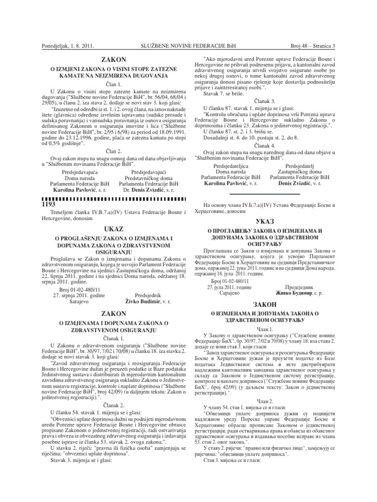 Zakon: O Progla (Ewu Zakona O Izmjenama I Dopunama Zakona O Zdravstvenom Osigurawu | PDF