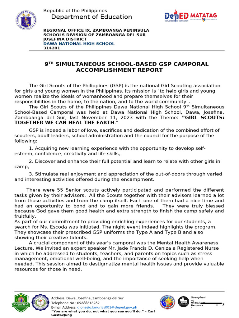 DNHS - GSP Accomplishment Report | PDF | Psychology