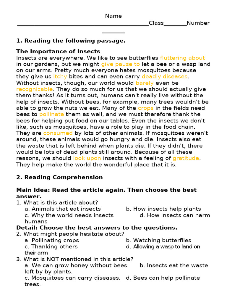 Reading The Following Passage | PDF | Pollination | Insects