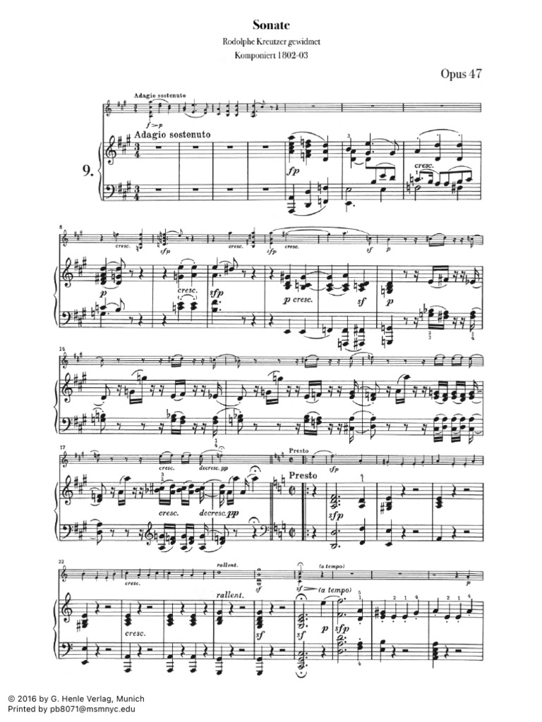 Beethoven-Violin Sonata (Kreutzer Sonata) in A Major Op. 47-Piano - Score-Compressed | PDF ...