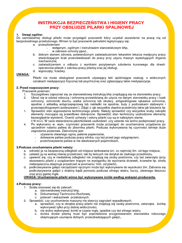 Instrukcja BHP Pilarki | PDF