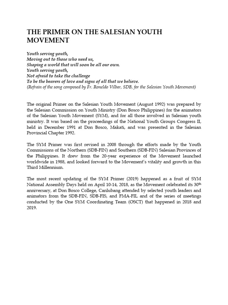 Salesian Youth Movement Overview | PDF | Mary, Mother Of Jesus
