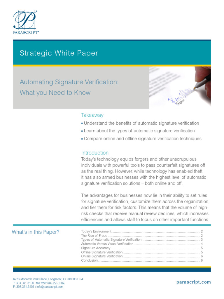 White Paper - Automating Signature Verification | PDF | Signature ...